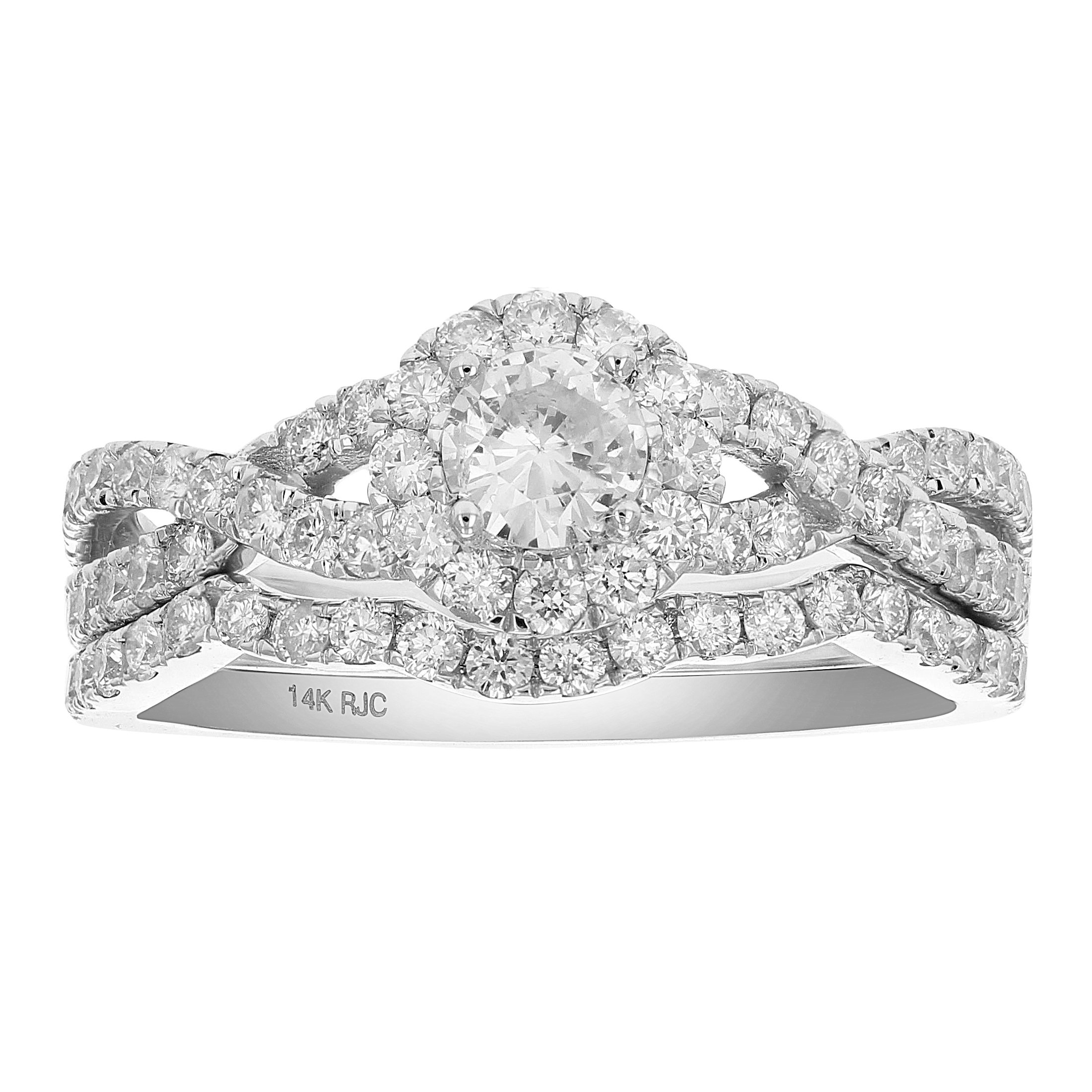 Vir Jewels 1 cttw Diamond Halo Criss-Cross Wedding Engagement Ring Set 14K White Gold Size 8