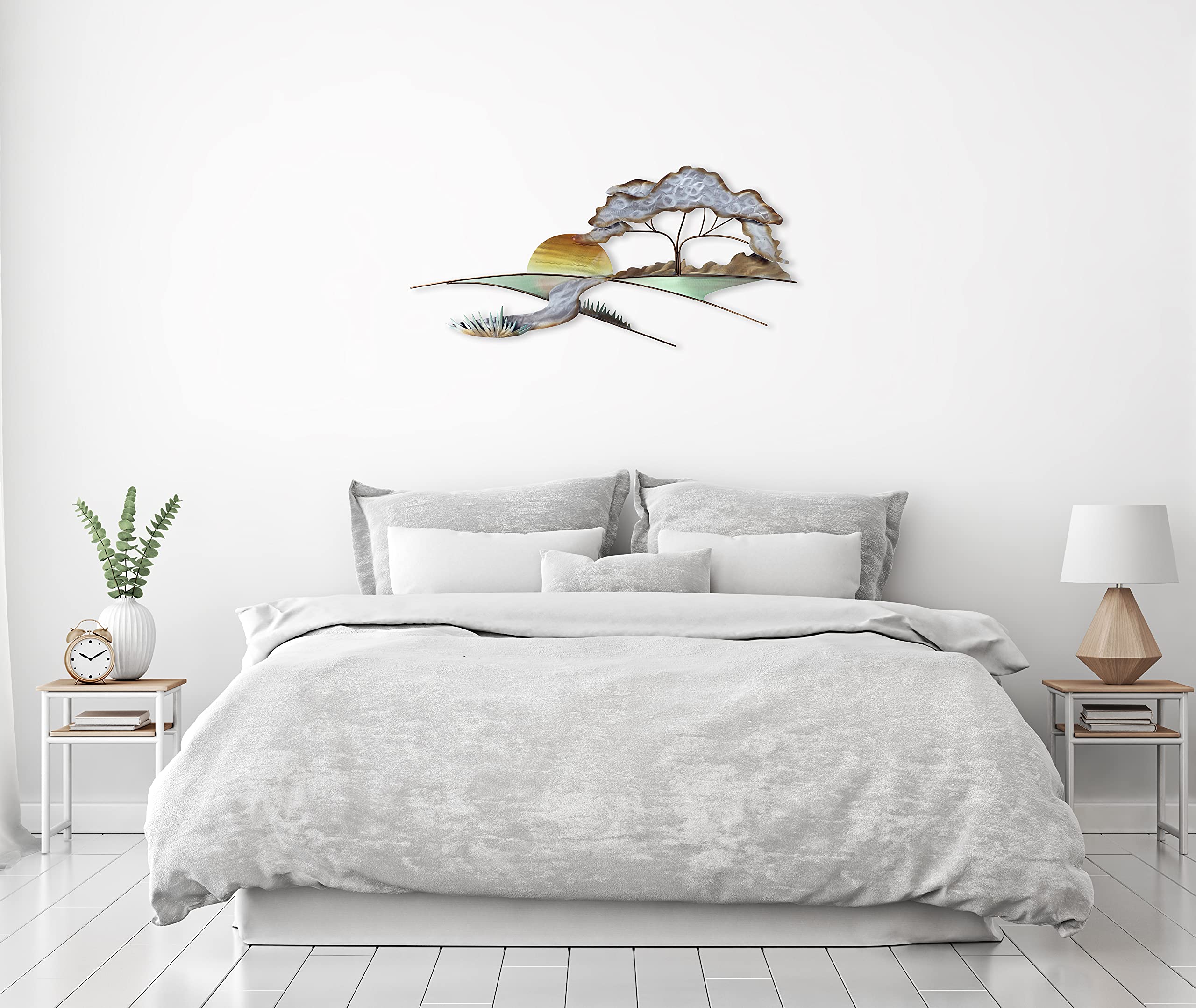 T.I. Design Oak Hill | Contemporary Metal Tree with Setting Sun Stainless Steel Wall Decor