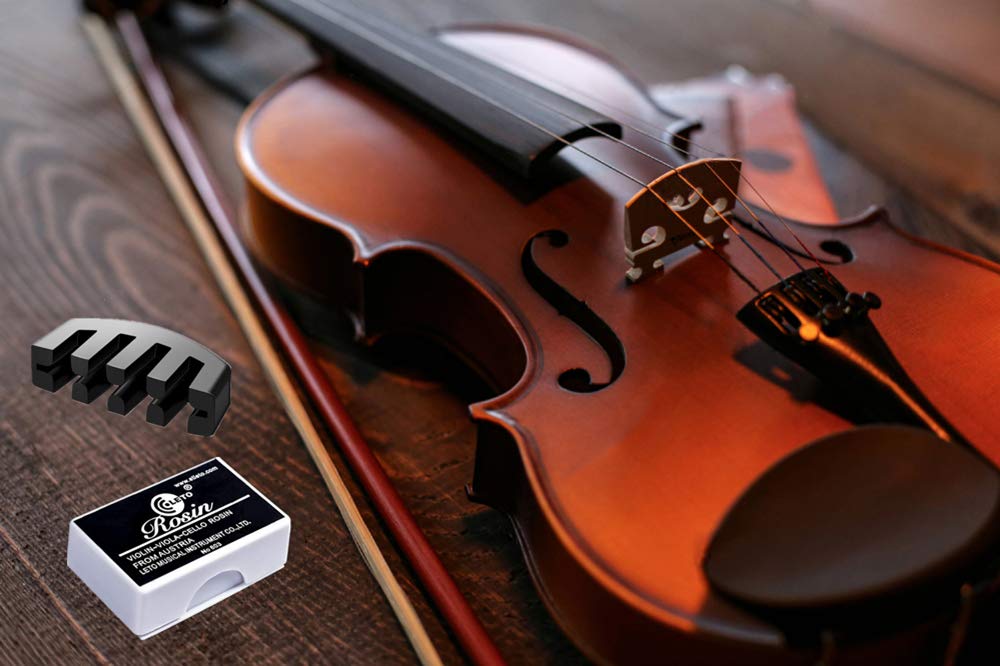 Violin Shoulder Rest for 1/4 and 1/2 Size, Collapsible and Height Adjustable Feet, Comfortable Foam Pad, Including Practice Mute and Violin Rosin