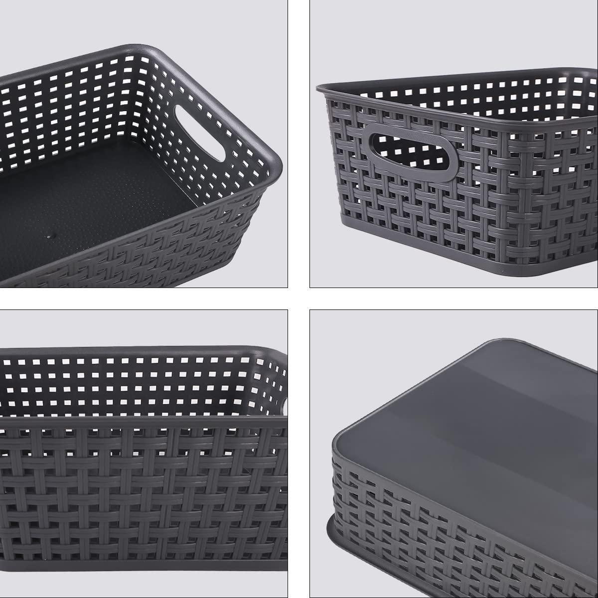 Tonxus Plastic Storage Baskets Set of 6 Durable Small Weave Pantry Organizer Bins Organization and Storage Shelves Baskets Organization for Kitchen,Craft Room Bookshelf and Office (Gray)