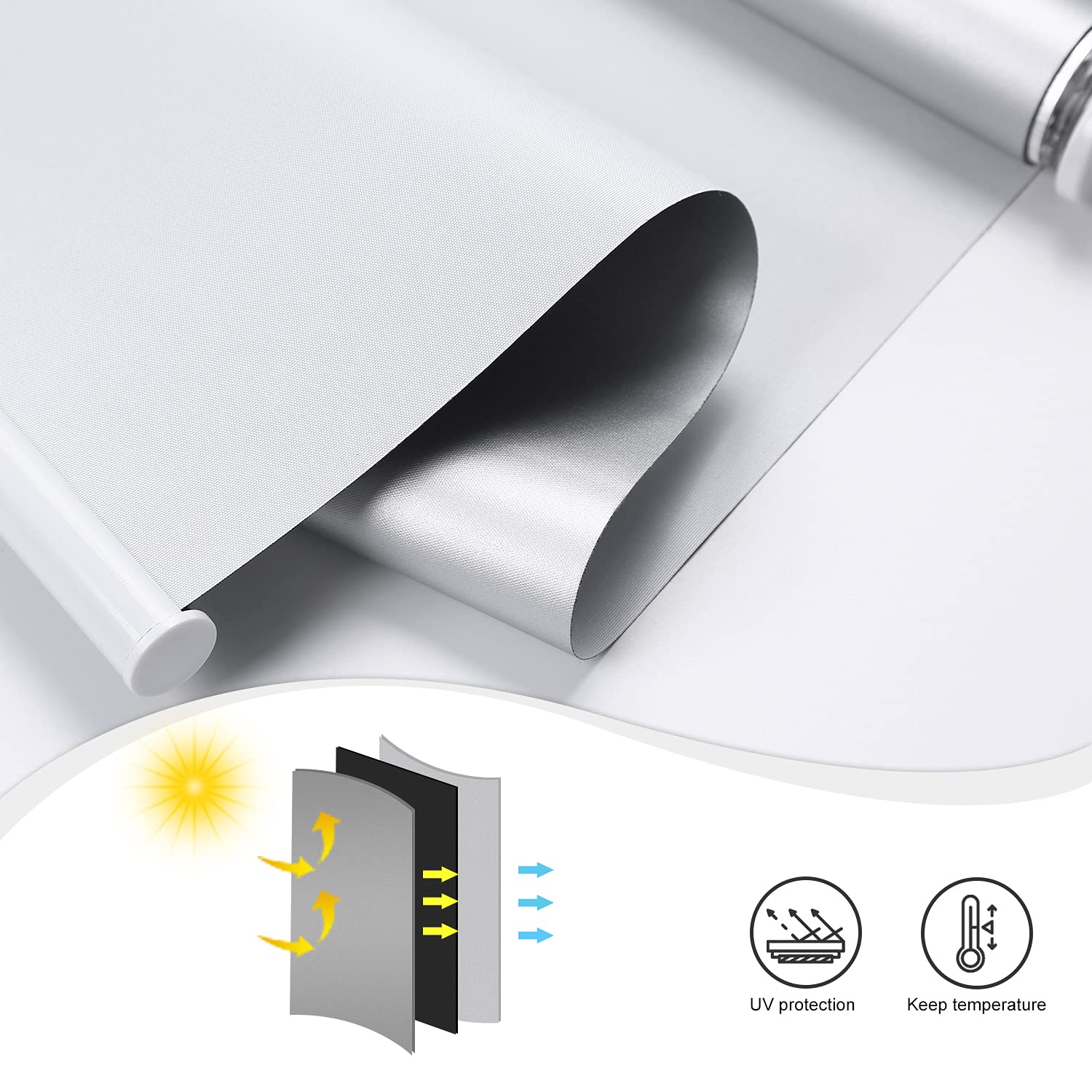 TFSKY Blackout Roller Shade Window Blinds - White, 39 x 72 Inch- Black Out 100% Light & UV, Thermal, Cordless and Easy to Pull Down & Up