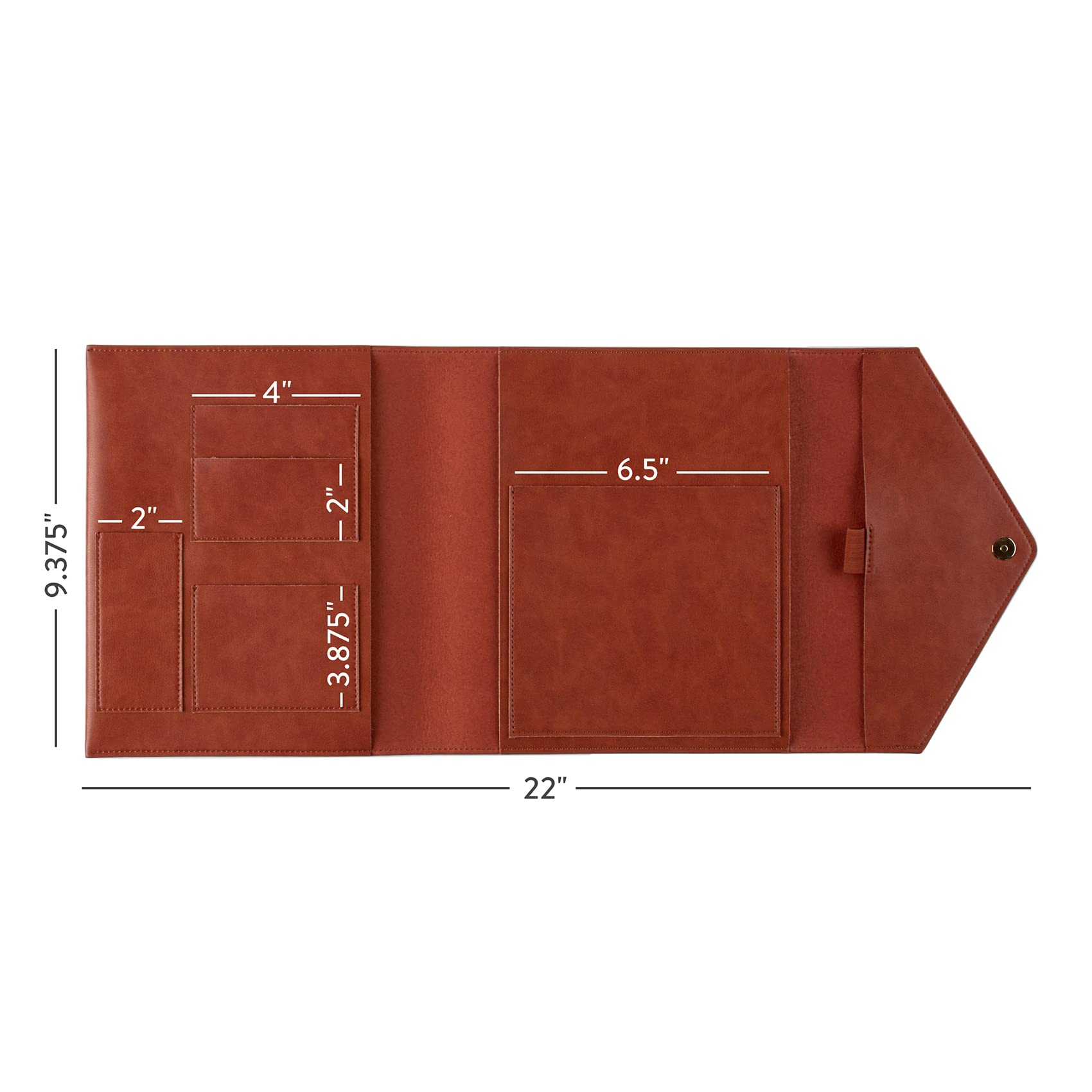 Vegan Leather Folio - Camel. Personal Organizer with 5 Pockets for Cards, Phone and Notepad and 1 Pen Loop. Secure Magnetic Flap Closure. Fits most 7" x 9" Planners and Notebooks by Erin Condren.
