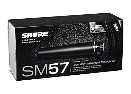 Shure SM57-LC Instrument/Vocal Cardioid Dynamic Microphone Bundle with Mic Boom Stand, XLR Cable, Mic Clip, and Bag
