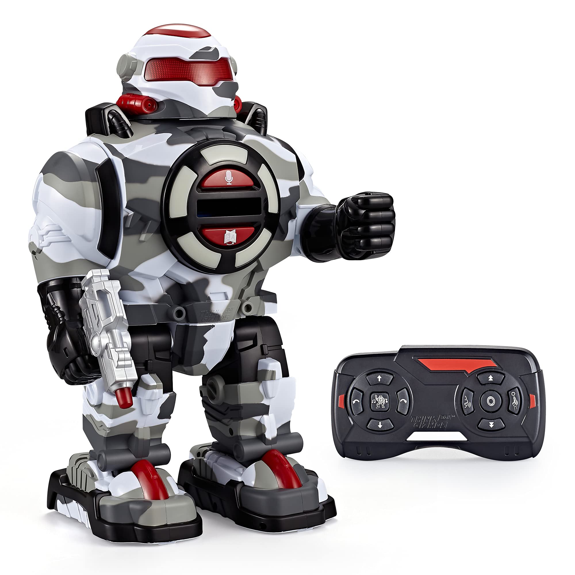 Think Gizmos RoboShooter RC Robot Toys for Kids Ages 5+ Feature Packed Remote Control Robot with Voice Recording, Fast Firing Foam Discs, Dances and Plays Music. (Camo White)