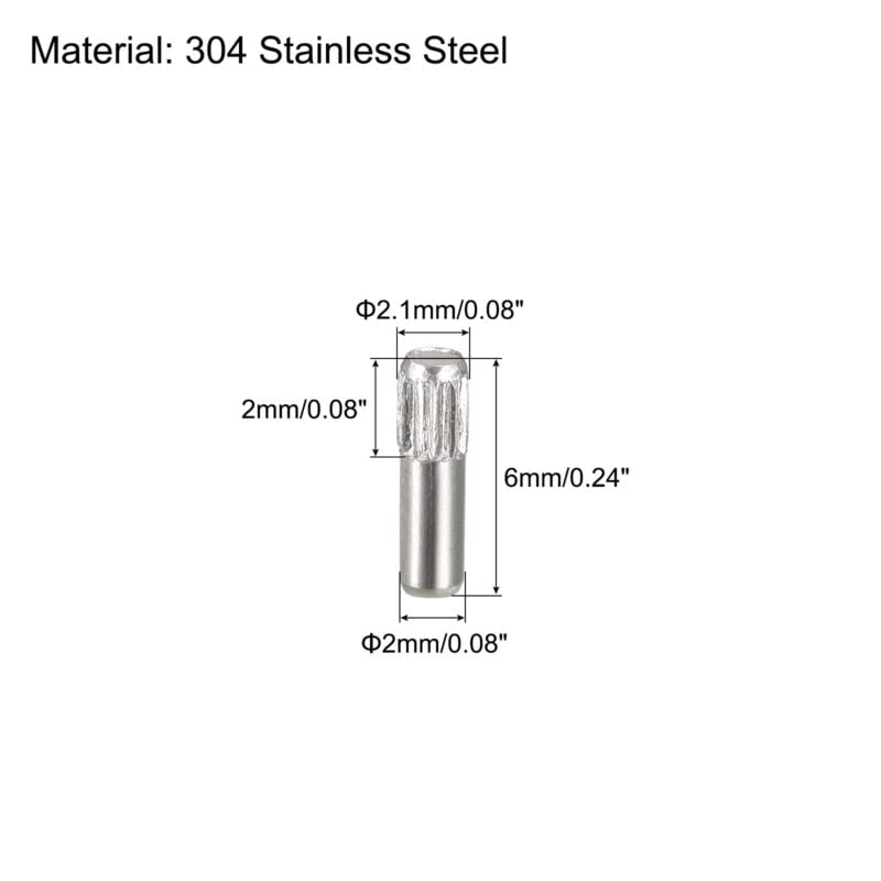 Tool parts 2x6mm 304 Stainless Steel Dowel Pins - 5Pcs Knurled Head Flat End Dowel Pin