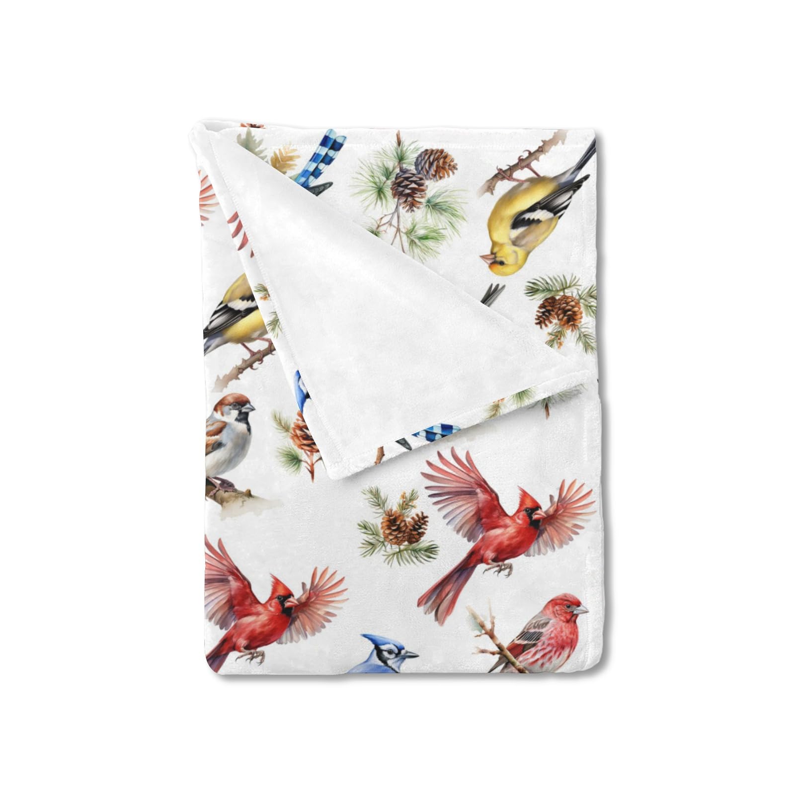 Vintage Winter Birds Baby Blanket Boys Girls Flannel Soft Receiving Blankets Colorful Birds Pine Cone Branch Swaddle Blanket Newborn Nursery Toddler Bed Crib Blanket Playmat 30x40