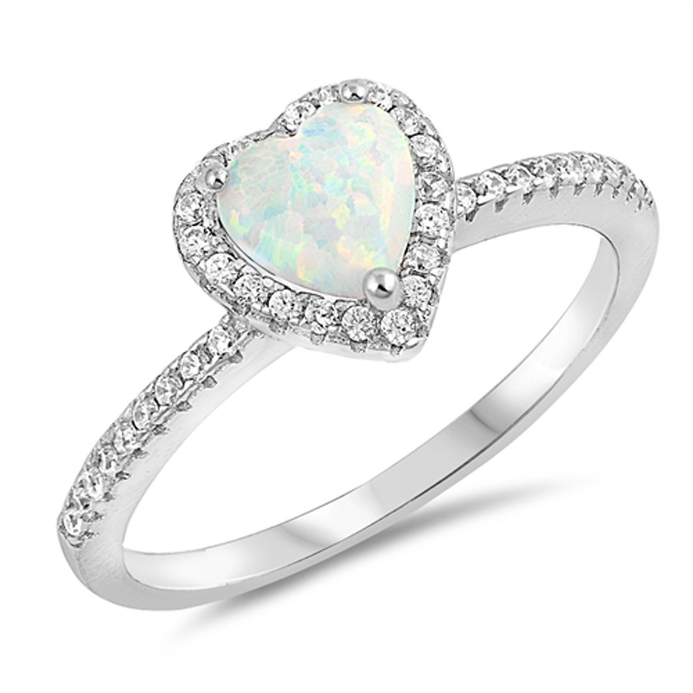 White Simulated Opal Heart Purity Promise Ring New 925 Sterling Silver Band Size 7