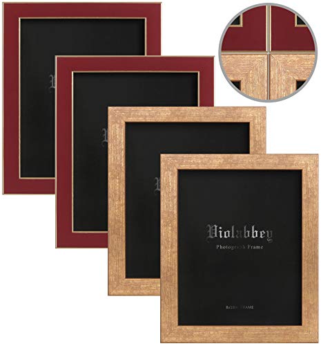 VIOLABBEY 8x10 Picture Frames Set of 4, Colorful Photo Frame of Modern Style, High Definition Tempered Real Glass, Wall Mounted or Tabletop Display (Gold+Red)