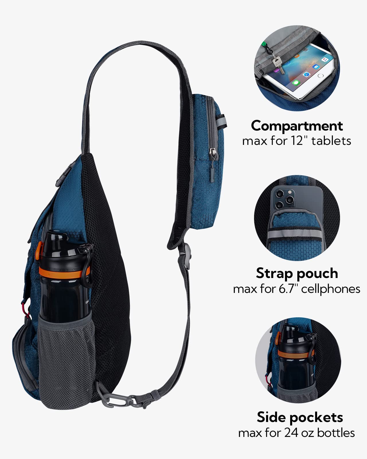 WATERFLY Packable Small Crossbody Sling Backpack Shoulder Chest Bag Daypack for Hiking Traveling Blue