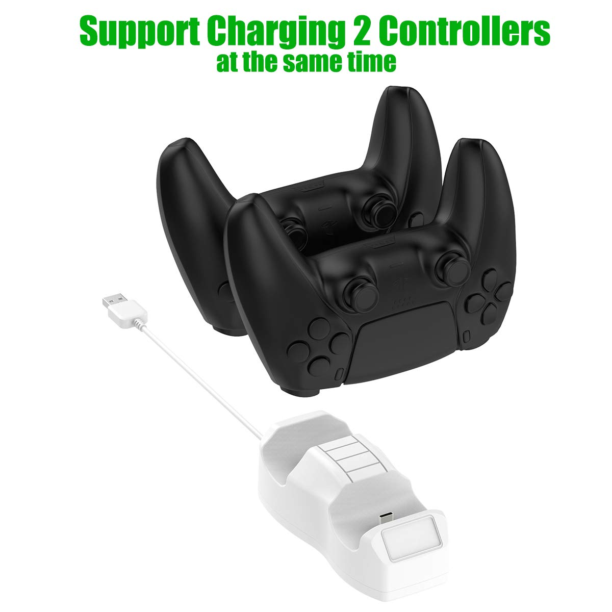 YoYaFe PS5 Controller Charger, Dual USB Type C Charging Station for Playstation 5, IC Protection, Fast Charging, Two Dualsense Charging Station for Playstation 5, PS5 Charging Dock - White