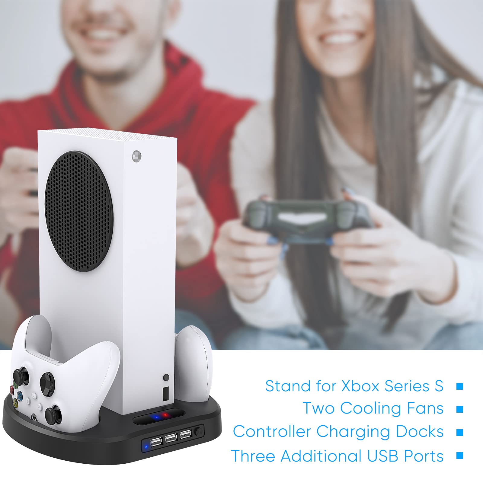 Vertical Stand with Cooling Fan Compatible with Xbox Series S Console - Auarte Controller Charging Dock Station with Cooler Vertical Stand, Dual Controller Charger for Xbox Series S with LED Indicator