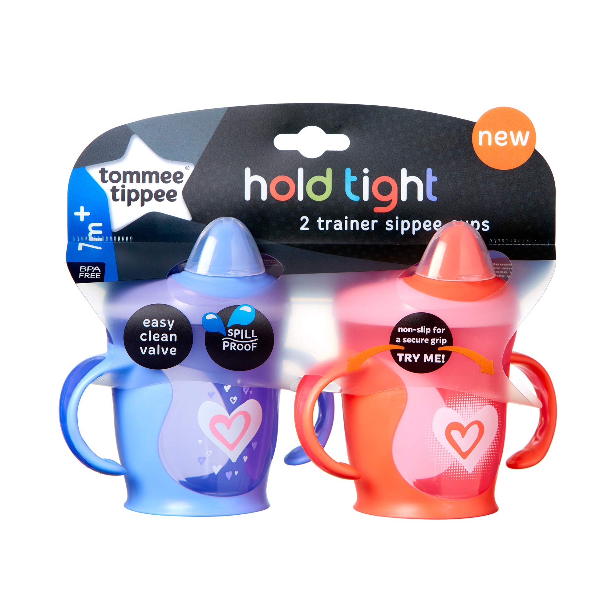 Tommee Tippee Hold Tight Trainer Sippy Cup, 7+ Months β 2 Count (Colors & Designs Vary)