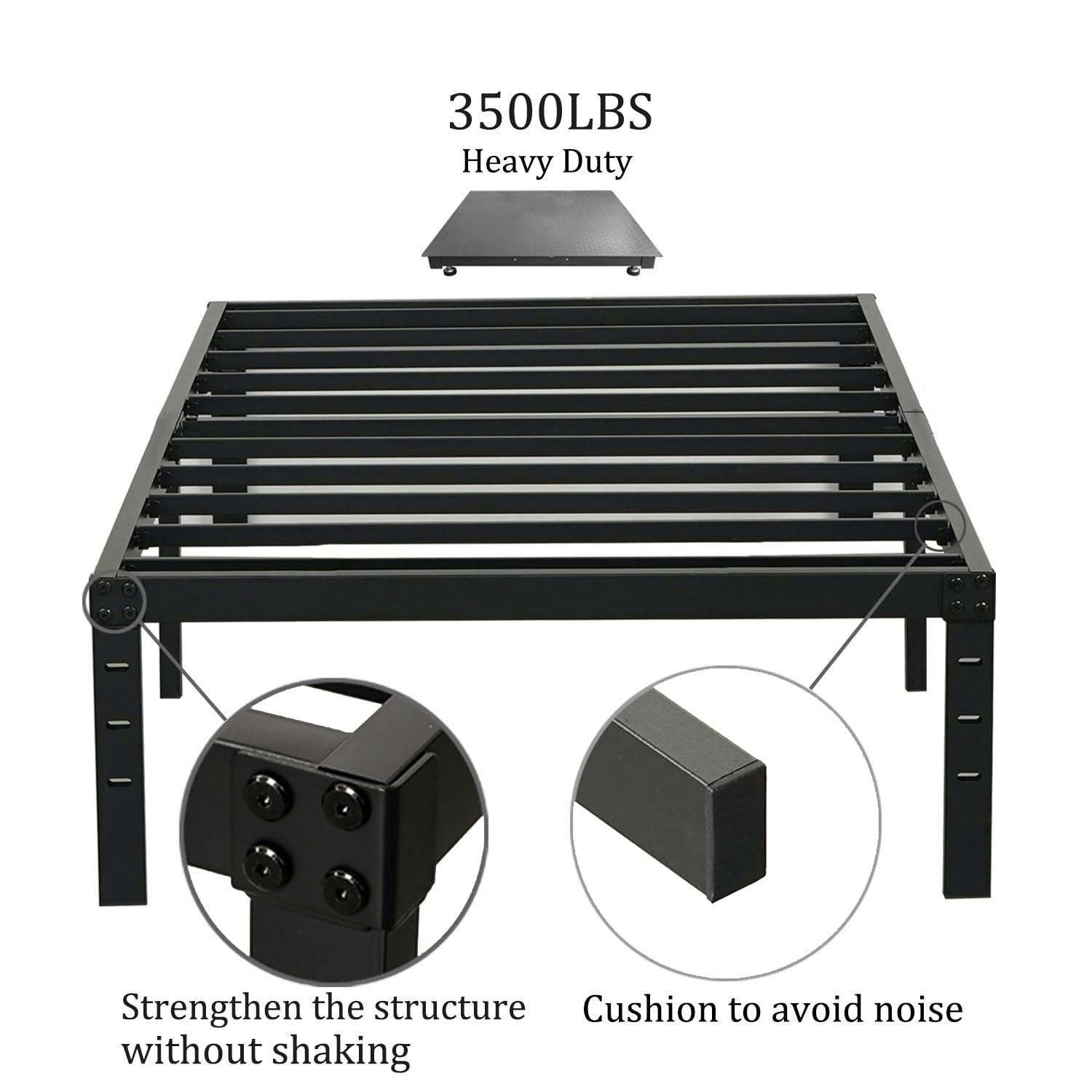 Wulanos Twin Bed Frames, Heavy Duty Metal Frames with Steel Slats Support, No Box Spring Needed, 16 Inch High Metal Platform Bed Frames with Storage, Non-Slip and Noise-Free, Black