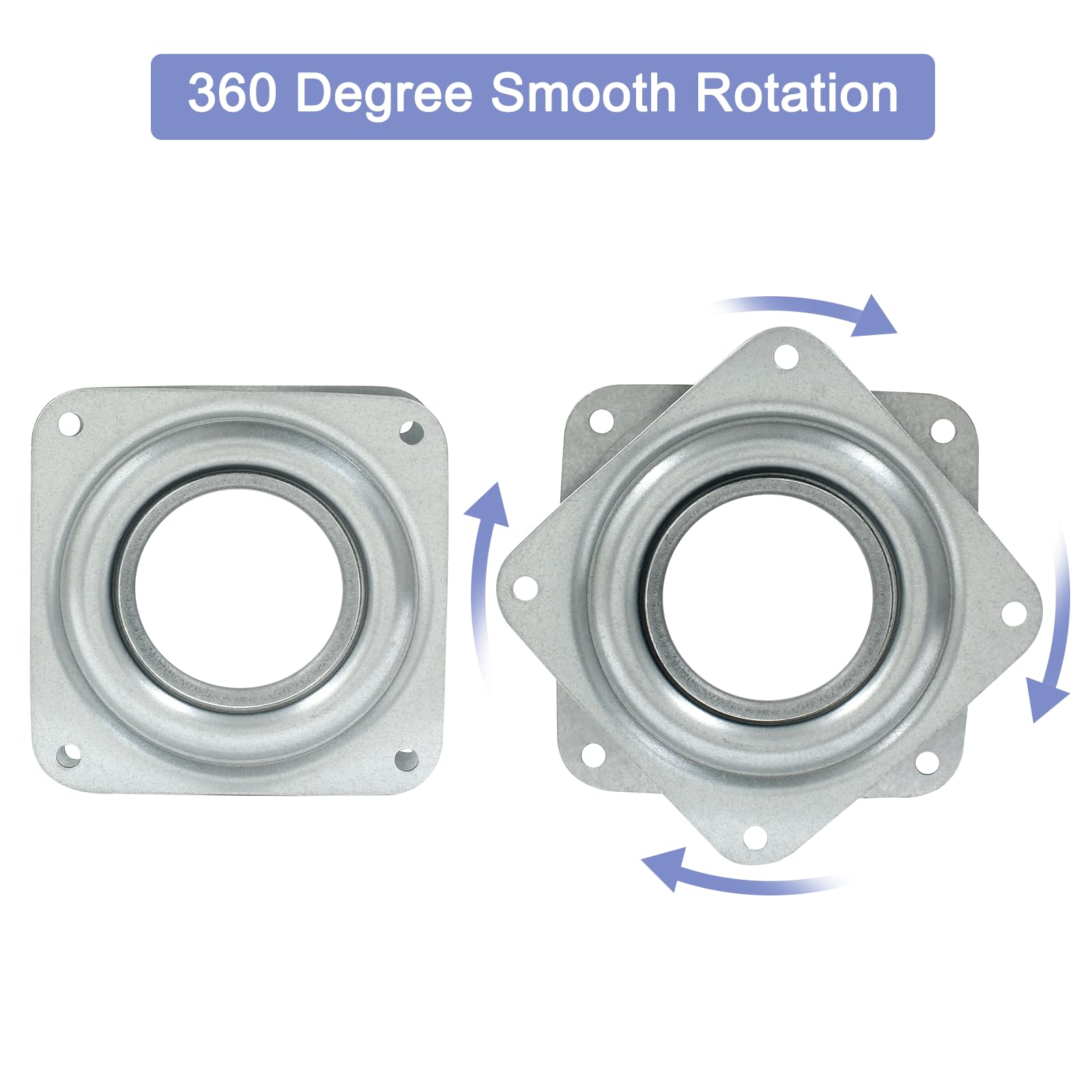 Suiwotin 2pcs 3" Square Lazy Susan Turntable Heavy Duty Lazy Susan Hardware, Steel Ball Bearing Rotating Tray Swivel Plate for Dining Table, Stool Chair, Pantry, Organizer (Silver)