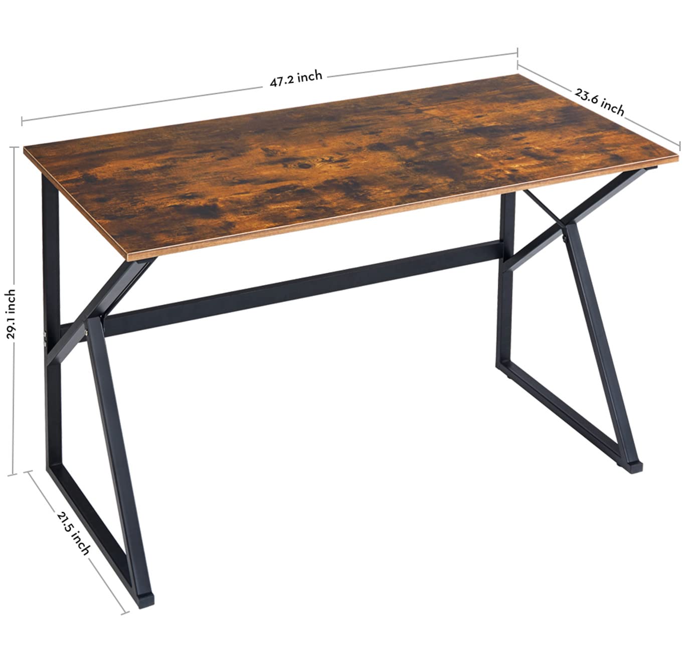 WOHOMO Computer Writing Desk 47 inch for Small Space,K-Shaped Sturdy Home Office School Kid Table,Wood Metal Workstation Simple Modern PC Stand Desk,Rustic Brown Vintage