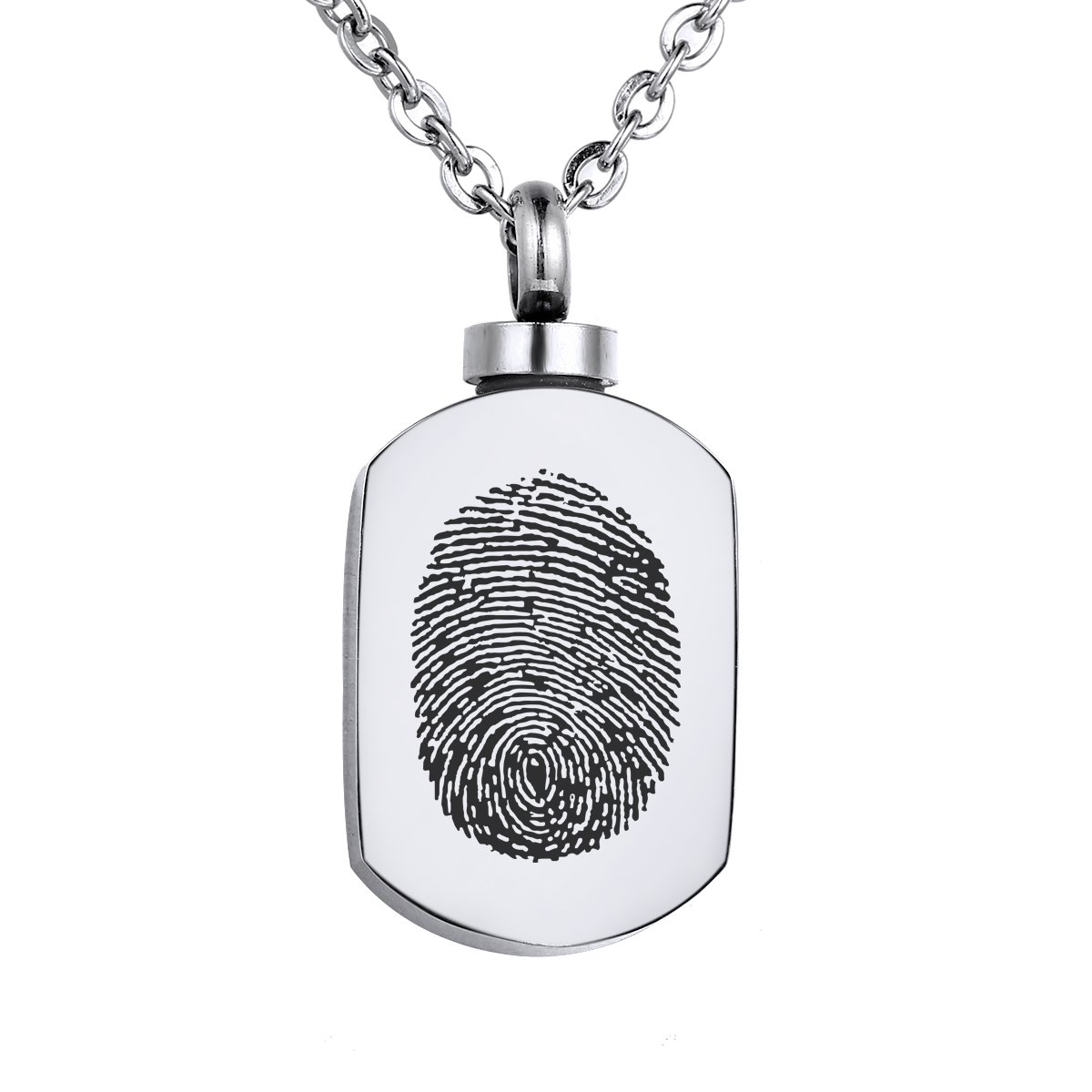 Valyria Personalized Fingerprint Jewelry Polished Blank Stamp Charm Urn Pendant Necklace Memorial Ash Keepsake(Fingerprint with Engraving)