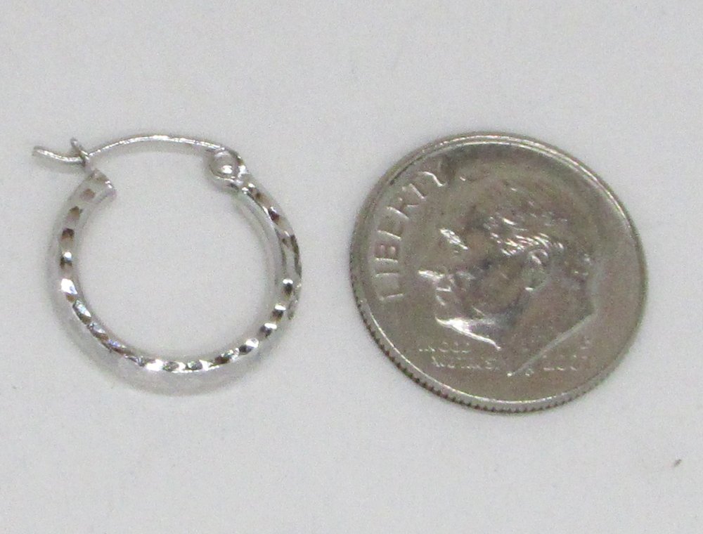 Small 14k White Gold Diamond Cut Hoop Earrings, (2mm Tube) (.6 inch - 15mm)