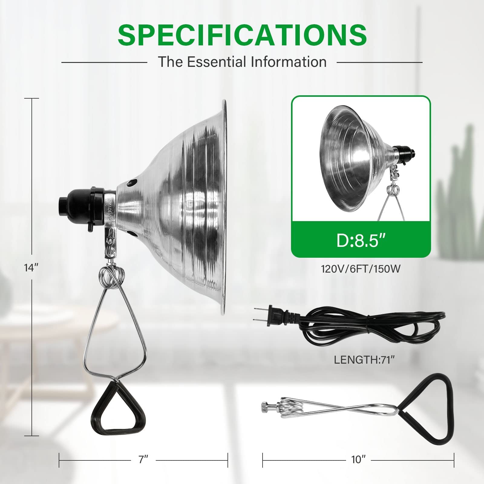 Simple Deluxe Clamp Lamp Light with 8.5 Inch Adjustable Aluminum Reflector and 6 Feet Cord, up to 150W E26 Socket (no Bulb Included), Silver and Black, 2 Pack