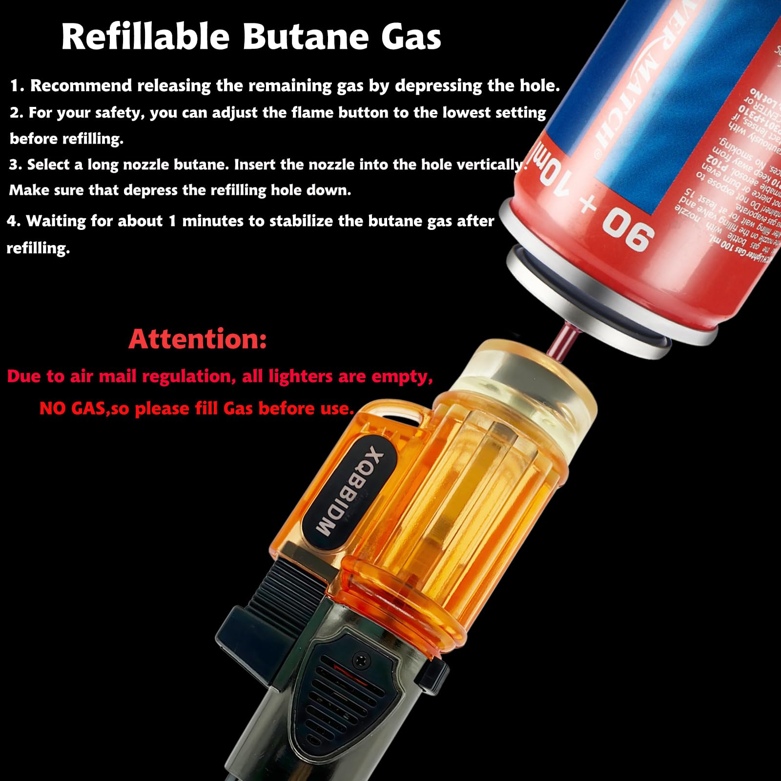 Torch Lighter, 3 Pack Jet Triple Flame Butane Lighters, Adjustable Windproof Flame Lighter with Transparent Fuel Window & Flame Fixed Lock, Portable Torch Lighters for Candle Camping (without Butane)
