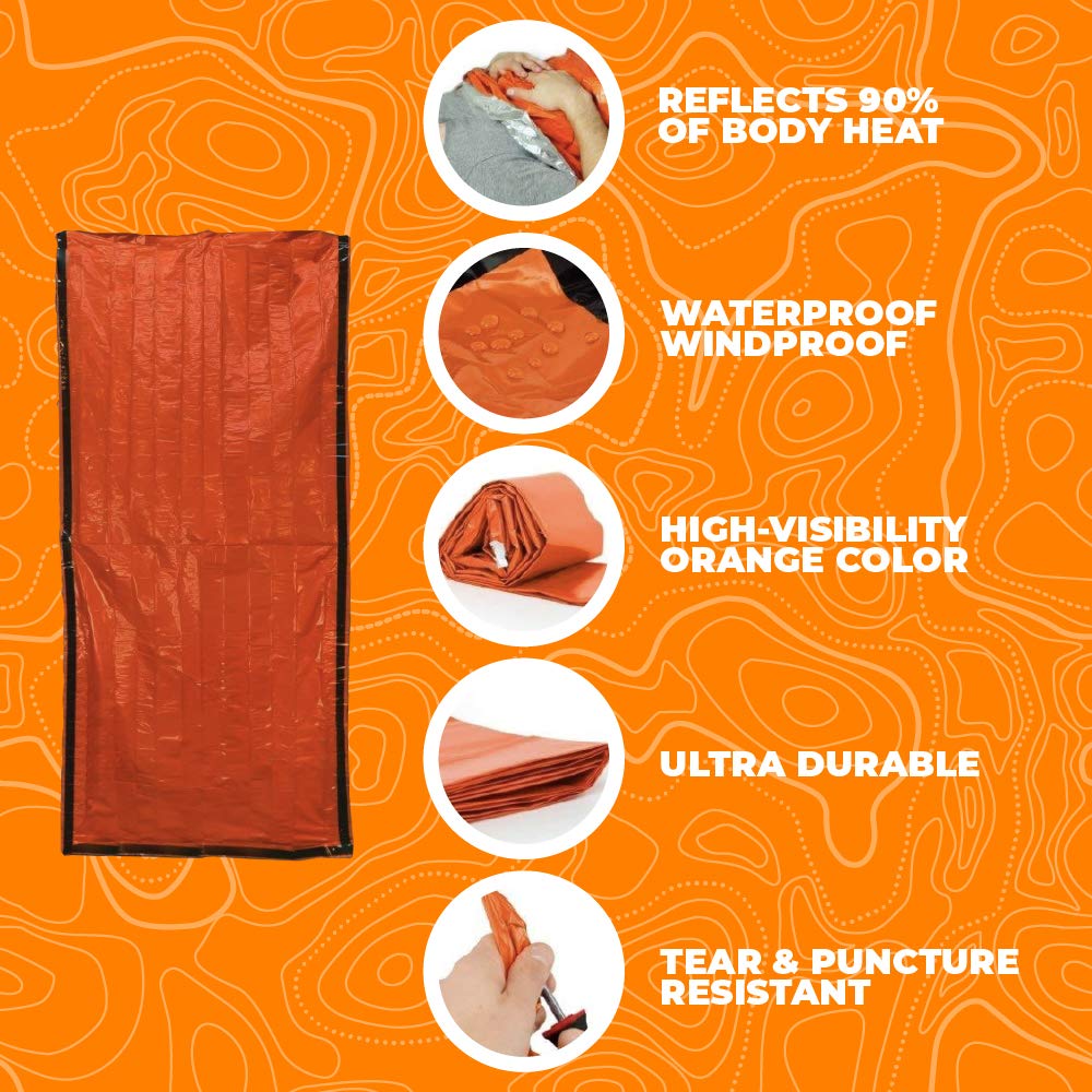 Survival Mylar Bivy Sack Portable Prepper Gear - Emergency Sleeping Bag Survival Bag - Lightweight Survival Sleeping Bags Double as Bivvy Thermal Survival Blanket for Bugout Bag Supplies