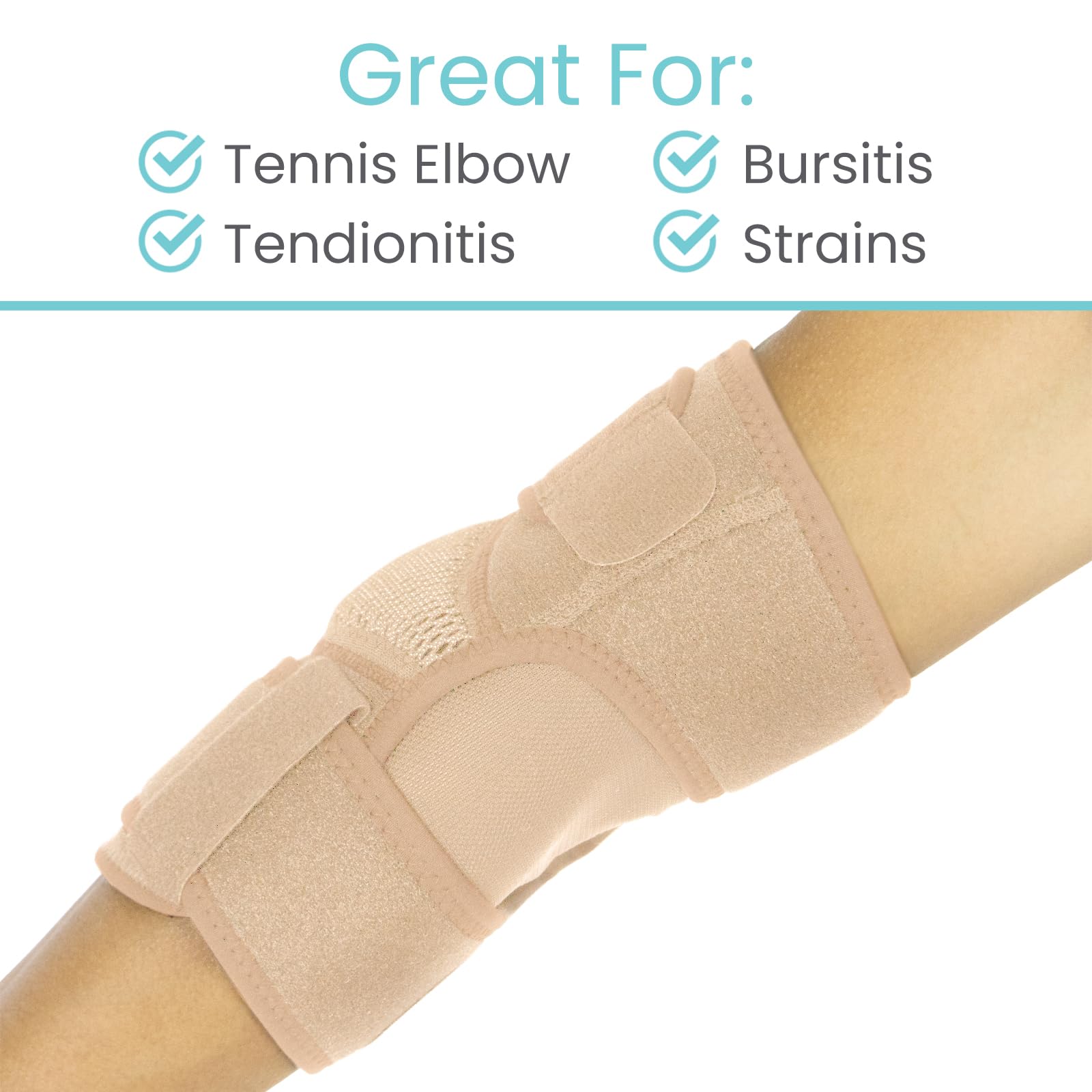 Vive Elbow Brace - Tennis Compression Sleeve - Wrap for Golfers, Bursitis, Left or Right Arm - Tendonitis Support Strap for Golf, Men and Women - Epicondylitis and Sports Recovery (Beige, Standard)
