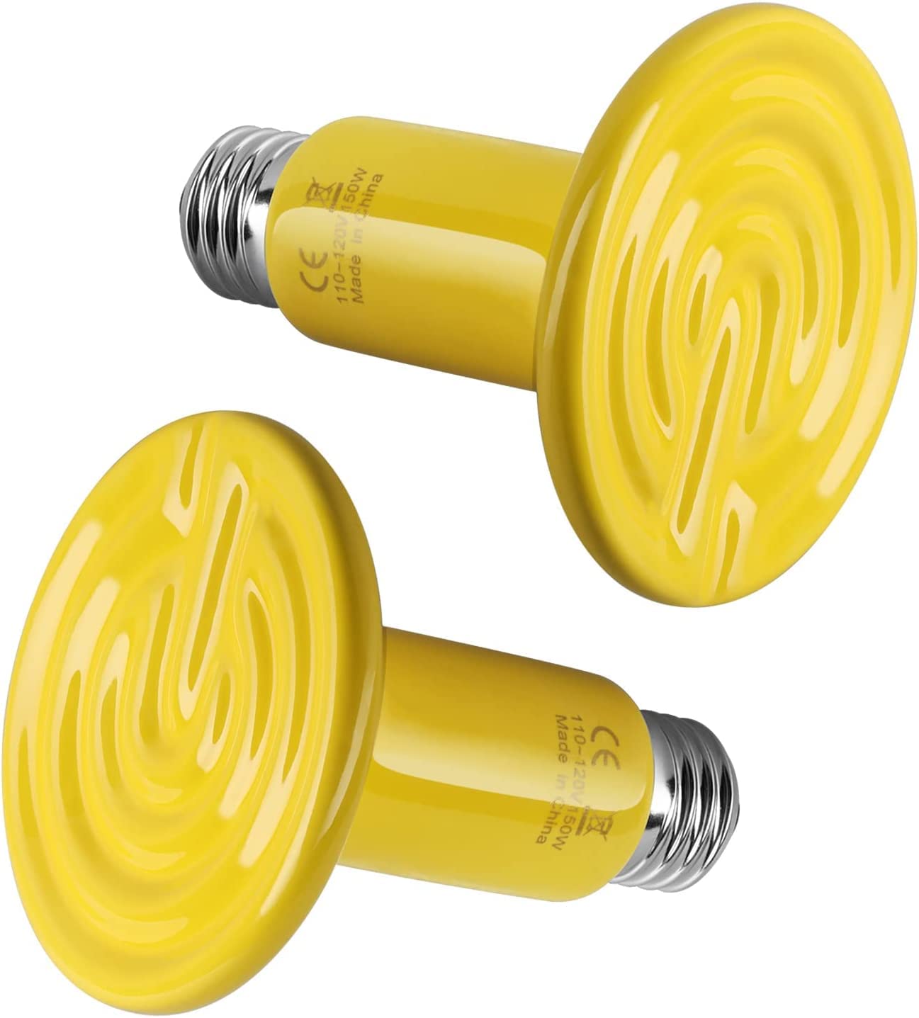 Simple Deluxe Ceramic Heat Emitter Heating Bulb No Light Reptile Heat Lamp, Brooder Coop Heater for Terrarium Amphibian Pet Snake Turtle, Incubating Chicken, 150W, 2 Pack, Yellow