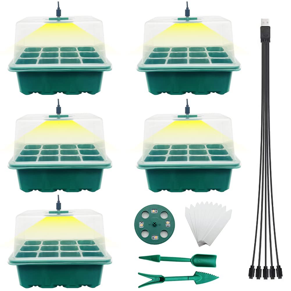 YOOAEFRTY Seed Starter Tray Kit, 3-Pack Plant Growing Trays with Humidity Dome and Base, Labels and Hand Tool Kit for Seed Starting, Germination and Seedling Propagation (12 Cells per Tray)