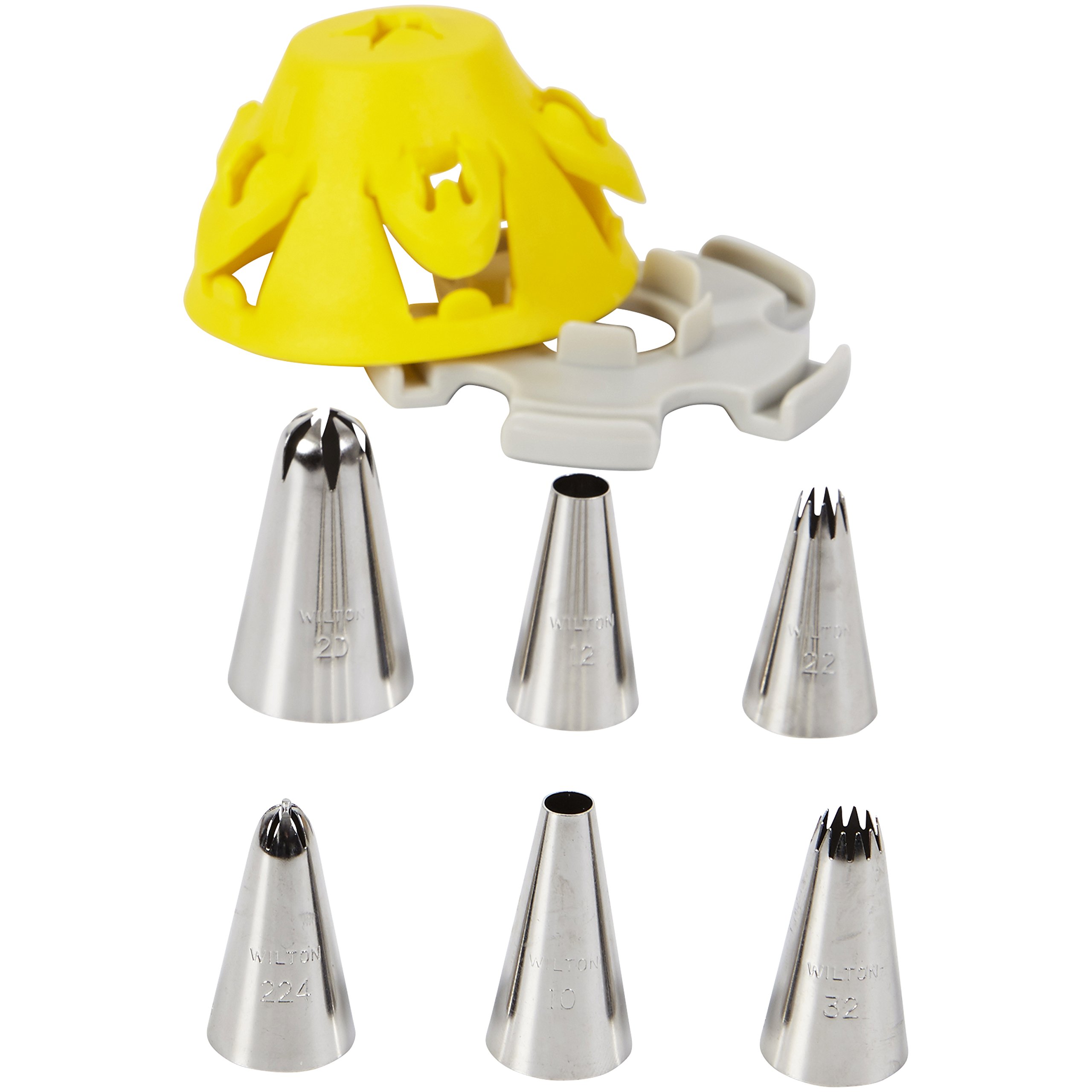 Wilton Cupcake Piping Tip Set with Silicone Stand, Yellow, 7 Pieces