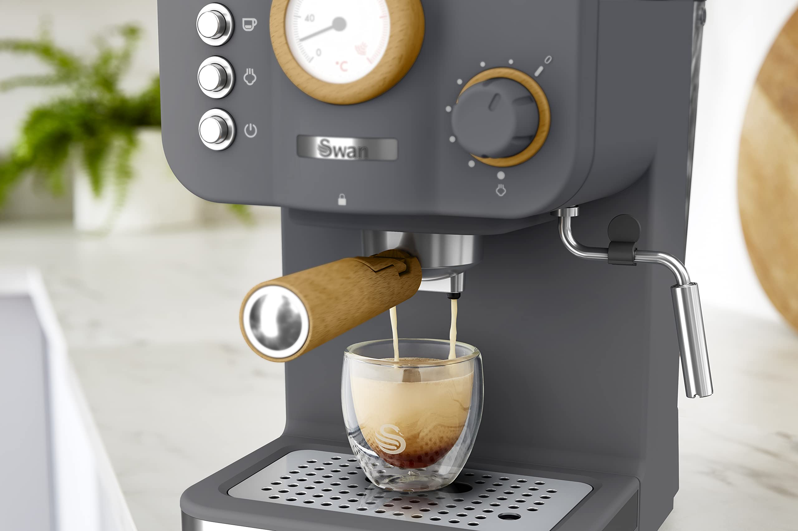 Swan Nordic Espresso Maker Machine, 15 Bars of Pressure, Milk Frother, 1.2L Tank, Scandi Style Matte Finish Slate Grey (SK22111GRYN)