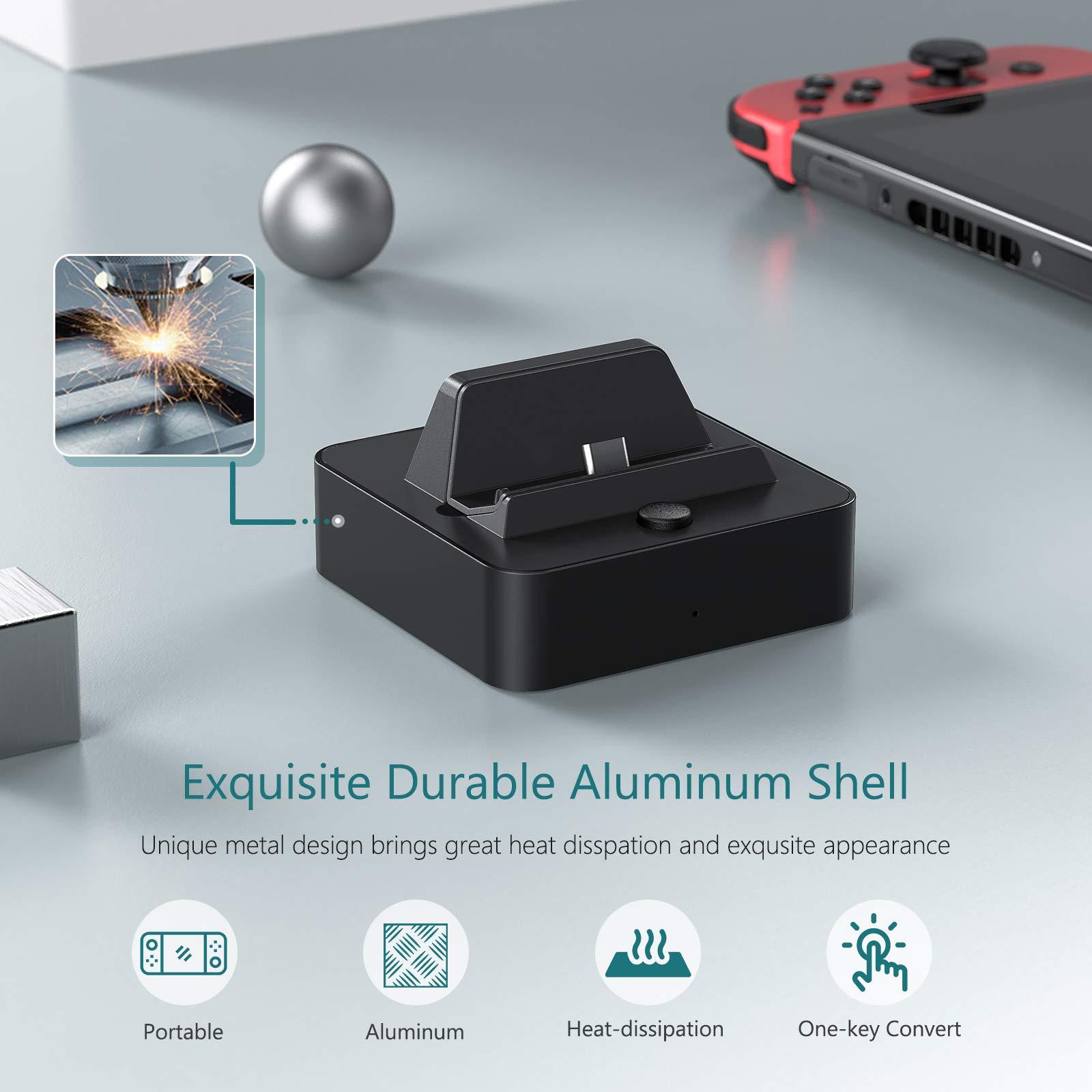 Vivefox Switch TV Dock, Vivefox Aluminum Portable Switch Docking Station HDMI TV Adapter Switch Charging Dock Replacement Compatible with Nintendo Switch Charge and Play Kit