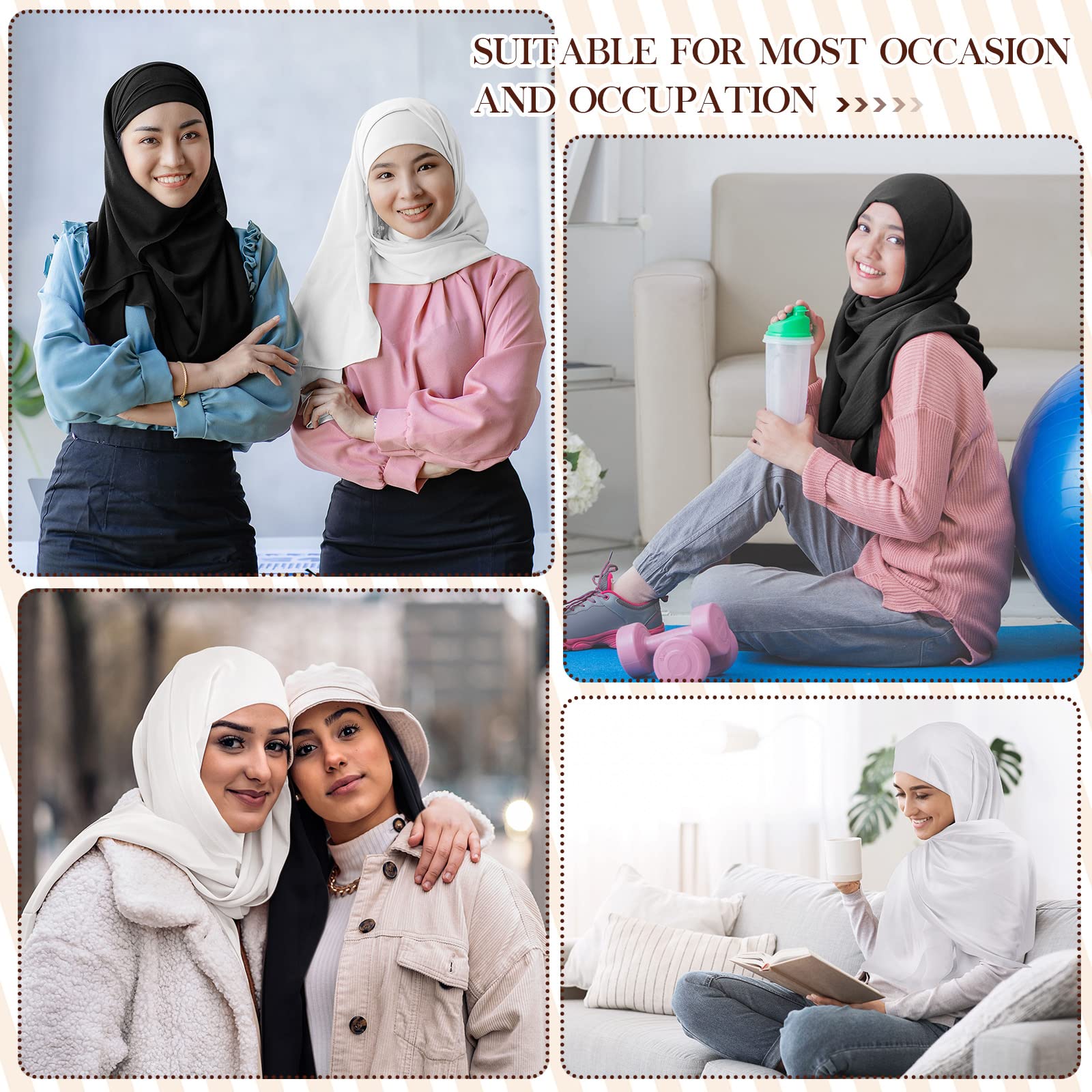 Taiyin 2 Pieces Women Hijab with Tie Back Undercap Instant Chiffon Hijab Solid Color Muslim Chiffon Head Wraps Soft Hijab for Women Muslim, Multicolor