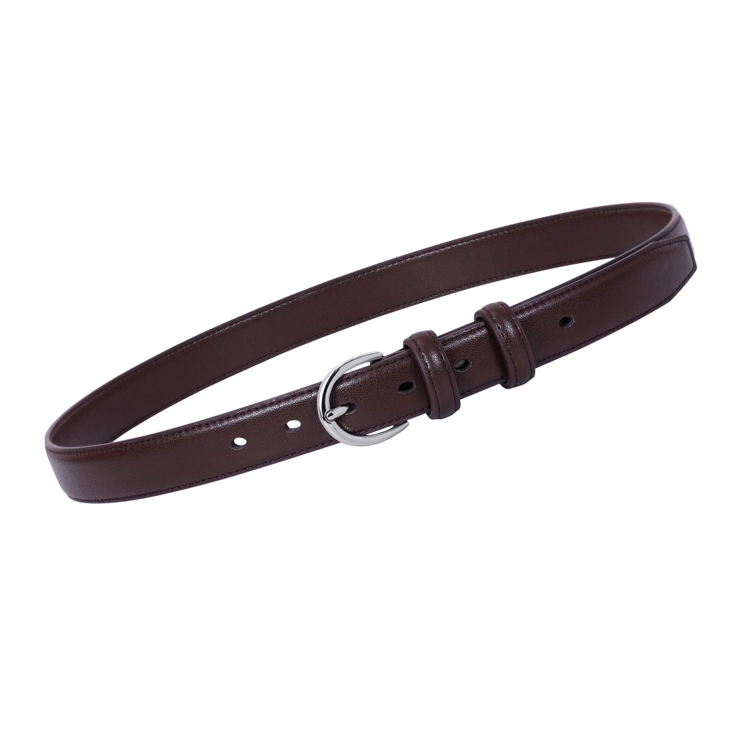 WERFORU Women Leather Belt Skinny Dress Belt for Jeans Pants with Silver Buckle