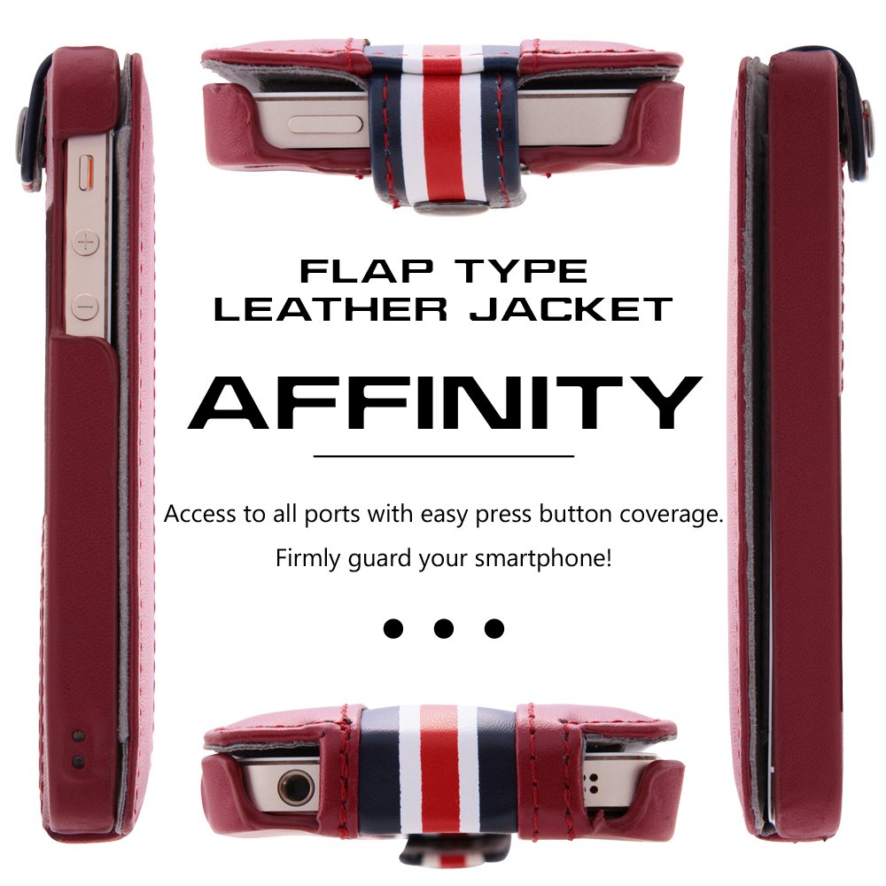 Synthetic Leather Flap Style Case for iPhone 5 (Red/Red Navy Line)