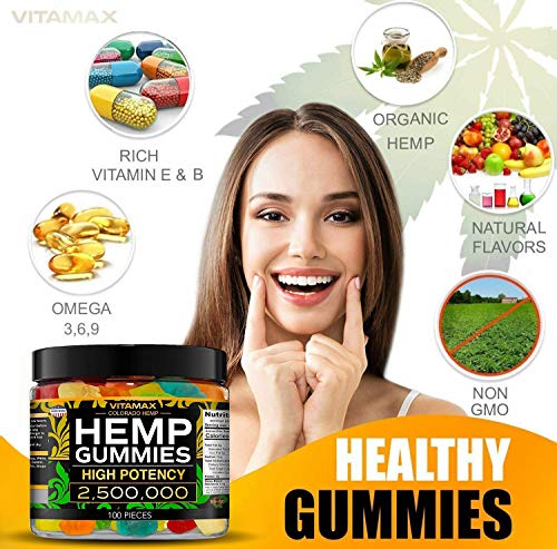 Vitamax Hemp Gummies - Great for Peace & Relaxation - 2,500,000 - Natural Fruit Flavors Tasty Relief – Made in USA – Relaxing Gummies – 100ct
