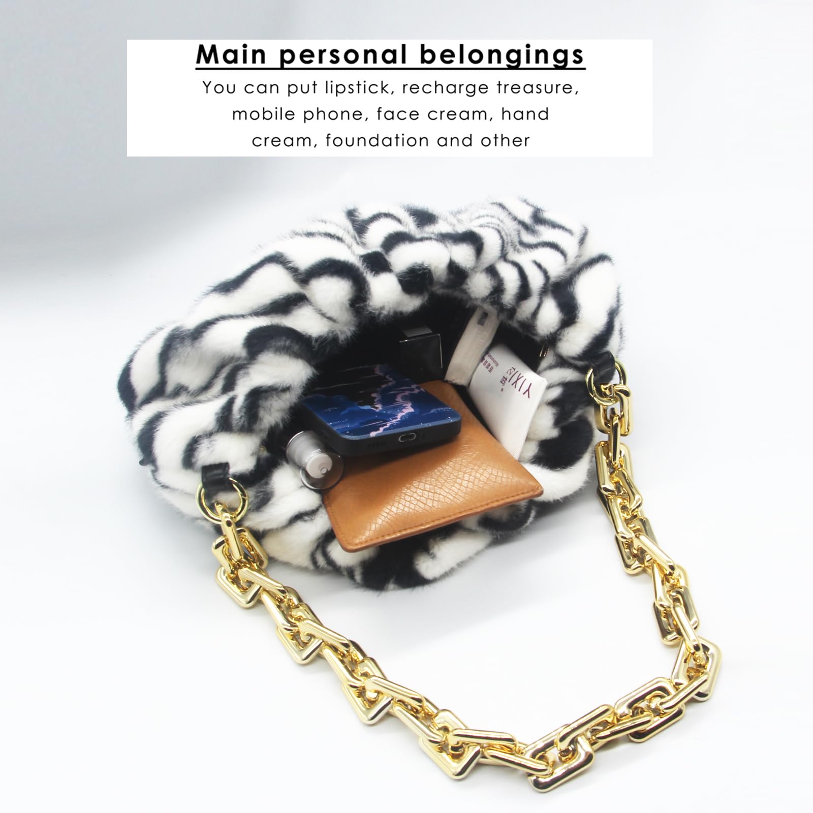 Women Faux Fur Cross body Shoulder Bag Cloud Shape Dumpling Bag Chain Clutch Dupe(Purple)
