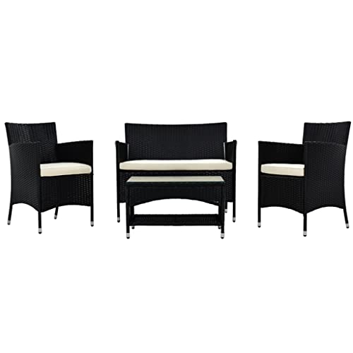 YÁSEZ 8 PCS Patio Furniture Outdoor Garden Conversation Wicker Sofa Set, Beige Cushions +Black Wicker