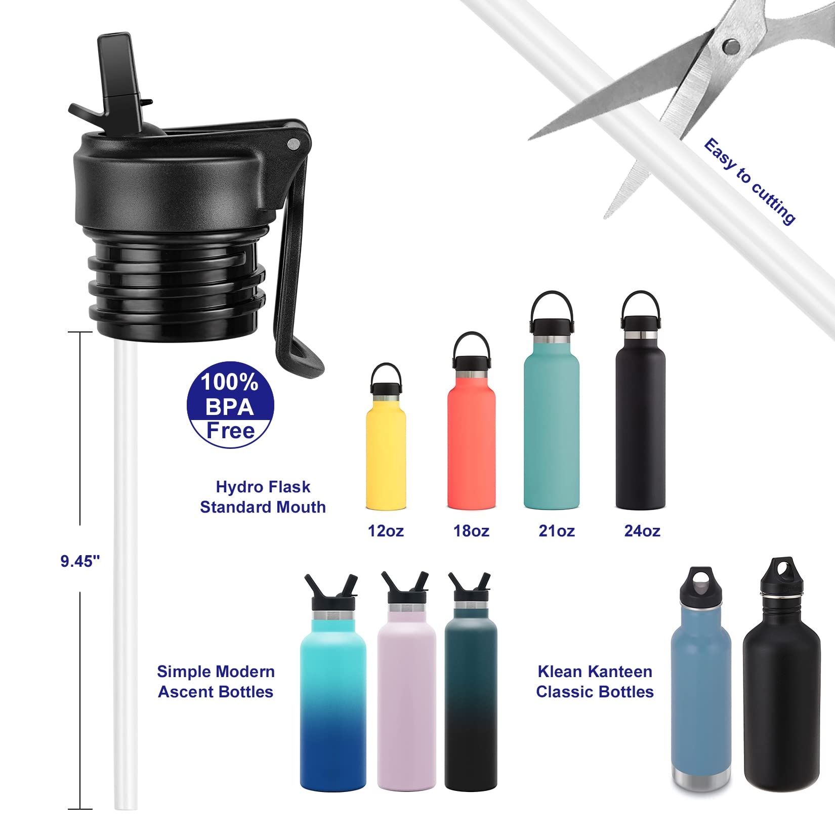 TAKETAU Straw Lid for Hydro Flask Standard Mouth 18 21 24 oz,Standard Lid with Straws for HydroFlask,Simple Modern Ascent,The Coldest Water Bottle Accessories Top Replacement Flex Handle…