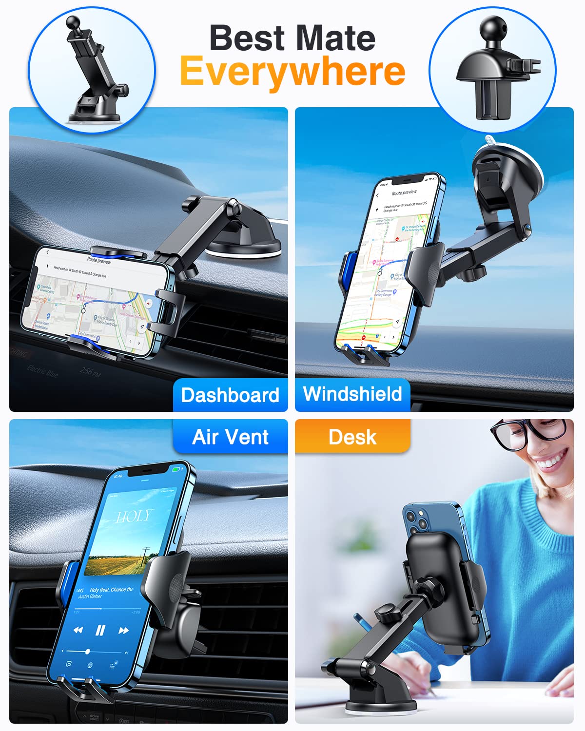 VANMASS 2024 【Best Military-Grade】 Phone Holders for Your Car 【65+LBS Strongest Suction & Clip】 Ultimate Cell Phone Mount Dashboard Window Vent for iPhone 15 Pro Max 14 13 12 Samsung Android Truck