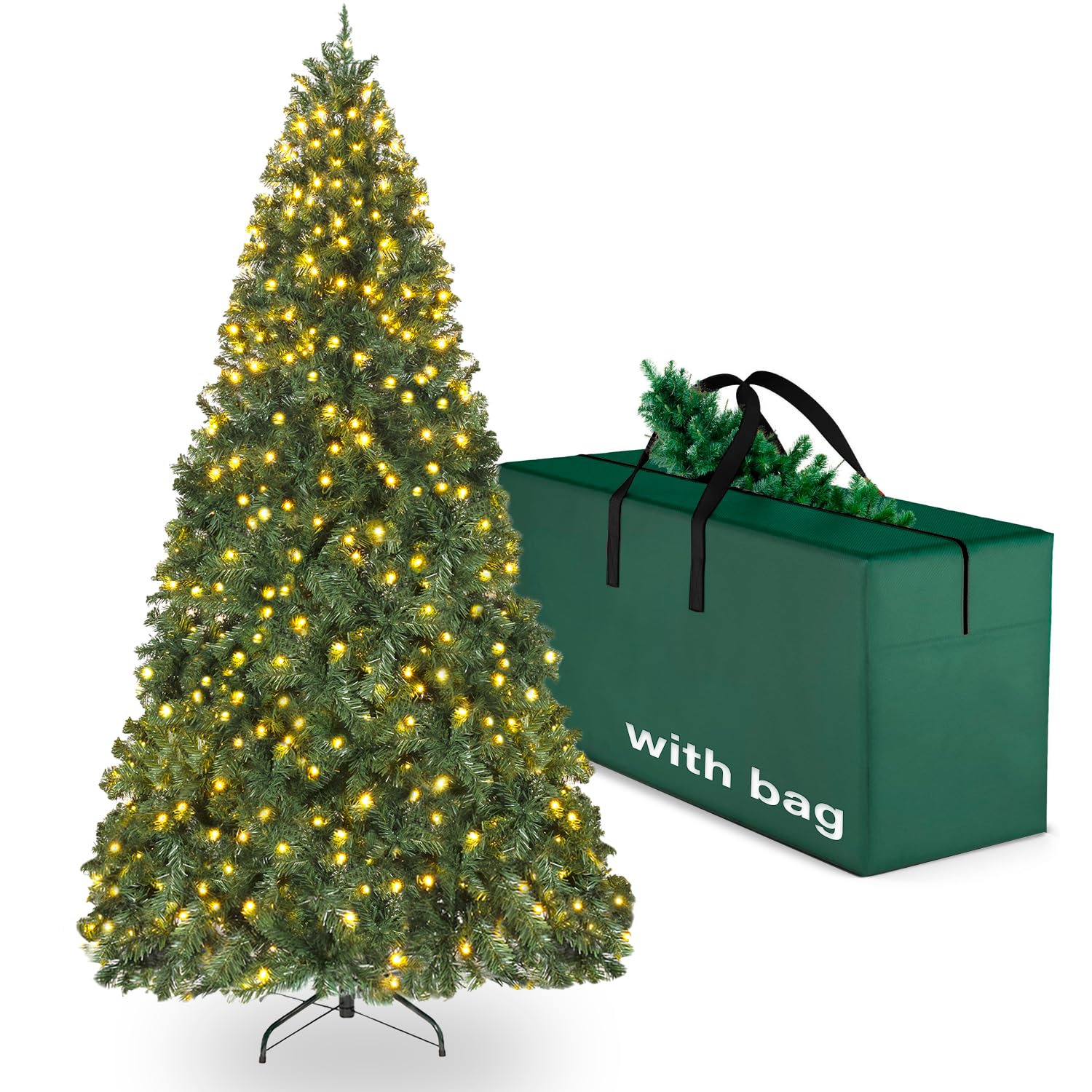 YouMedi 6.5ft Pre-Lit Artificial Holiday Christmas Spruce Tree with Lights - Premium Hinged Tree for Home, Office, Party Decoration - Metal Hinges & Foldable Base