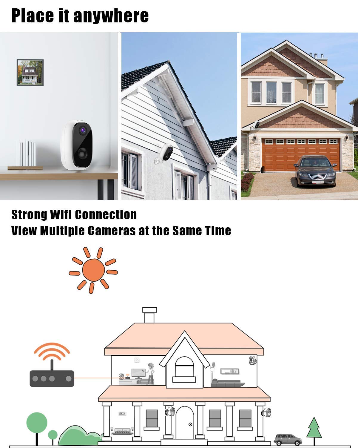 ZUMIMALL Security Cameras Wireless Outdoor - Outdoor Camera Wireless WiFi Camera, Solar Security Camera with Spotlight/Siren/Motion Detection/3MP Color Night Vision/AI Analysis/IP66
