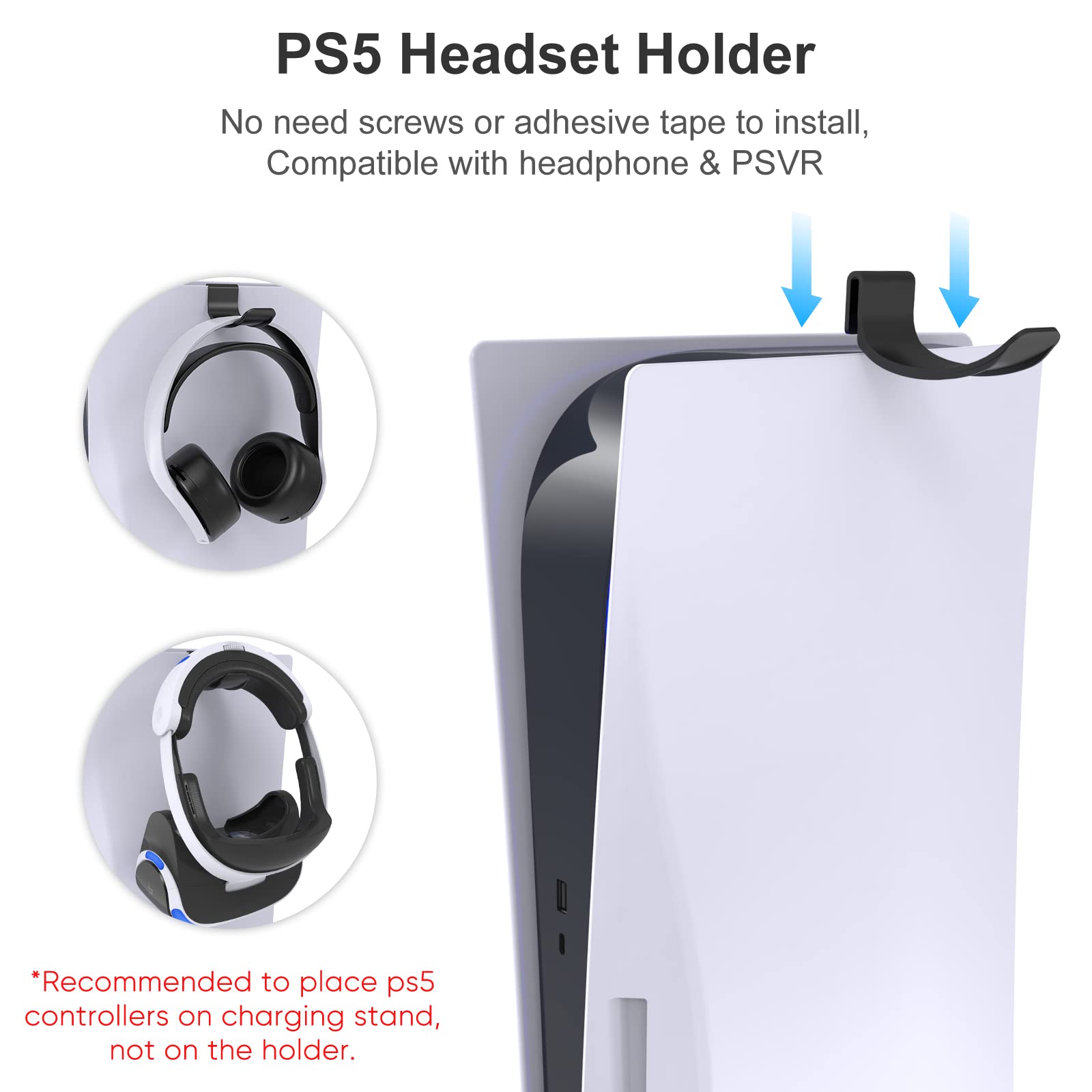 Vertical Stand with Controller Charger for PS5 Disc and Digital Edition, YUANHOT Fast Controller Charger Within 2-3H, Headset Holder, Game Slot Docking Accessories