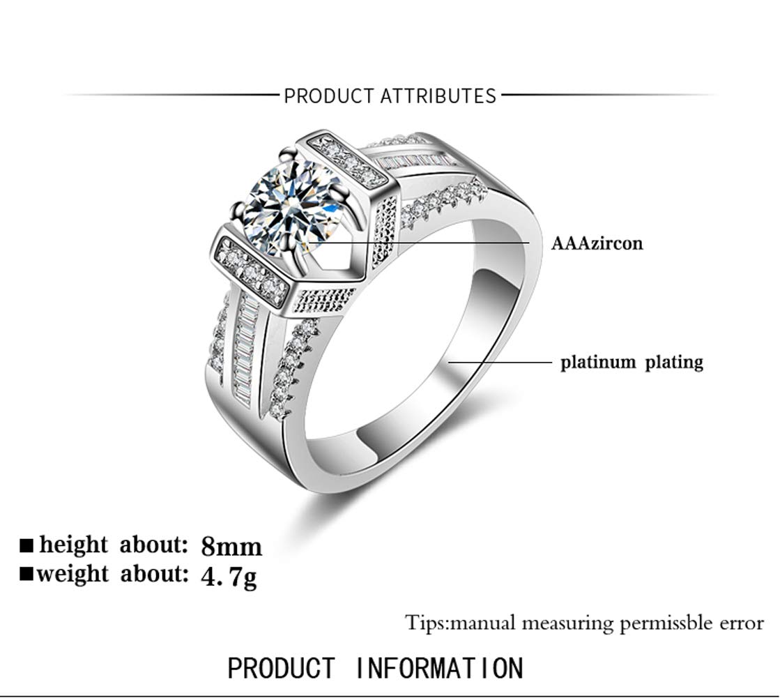 YAZILIND Retro Women Platinum Plated Geometrical Cubic Zirconia Wedding Engagement Band Ring Size 9