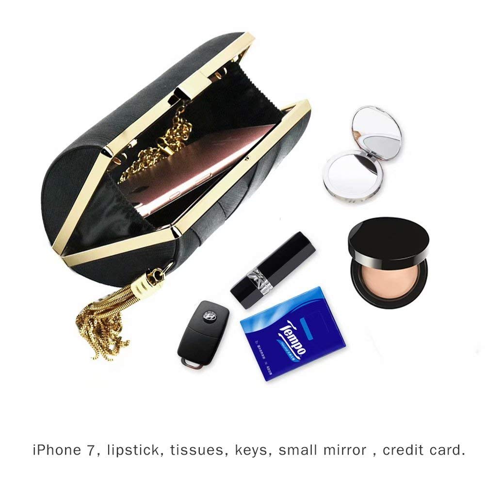 Women's Elegant Tassel Pendant Silk Evening Bag Satin Clutch Purse Handbags for Bride Wedding Party Royal Blue