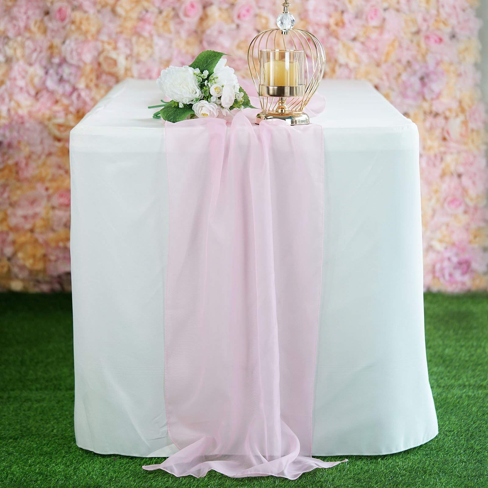 TABLECLOTHSFACTORY 22" x 80" Pink Premium Chiffon Table Runner for Weddings Party Banquets Decor Fit Rectangle and Round Table