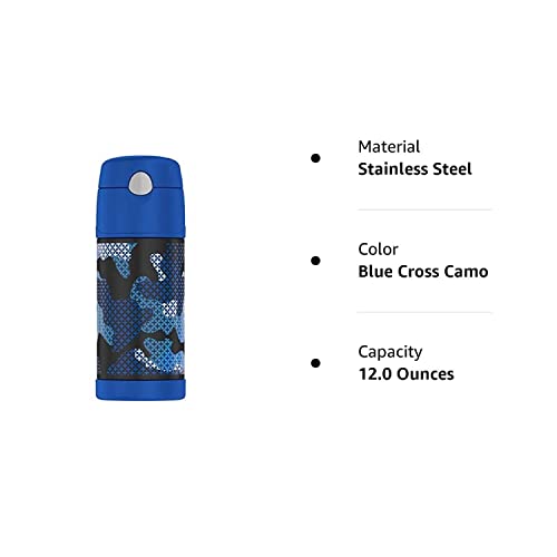 THERMOS FUNTAINER Vacuum Insulated Straw Bottle, 12-Ounce, Blue Cross Camo