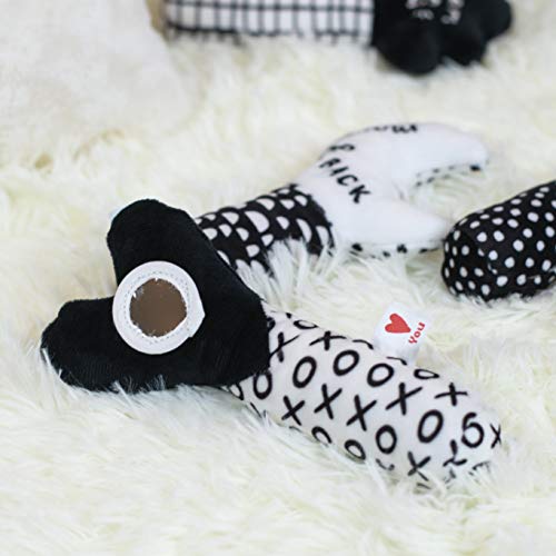 XOXO Black White Loved 7 inch Polyester Children's Stuffed Activity Rattle Toy