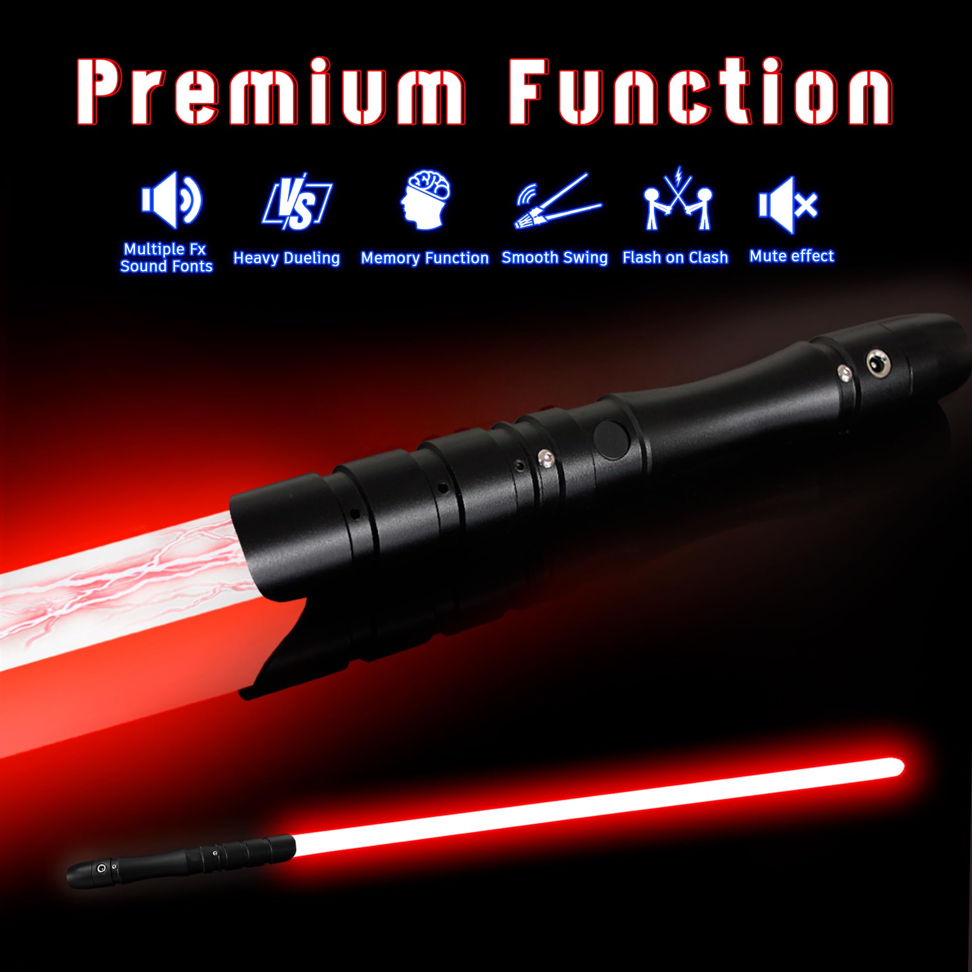 YDDSABER Jedi Sith LED Light Saber, Force FX Heavy Dueling, Rechargeable Lightsaber, Loud Sound High Light with FOC, Metal Hilt, Blaster, (Red)
