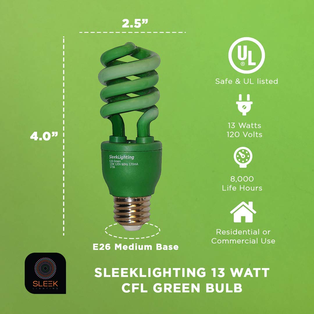 SLEEKLIGHTING 13Watt Yellow Bug Light Bulbs for Outdoor General Purpose Spiral CFL Yellow Bug Repellent Light Bulbs- UL Approved- Uses 13 Watts of Energy, 120 Volts, E26 Medium Base. (Pack of 4)