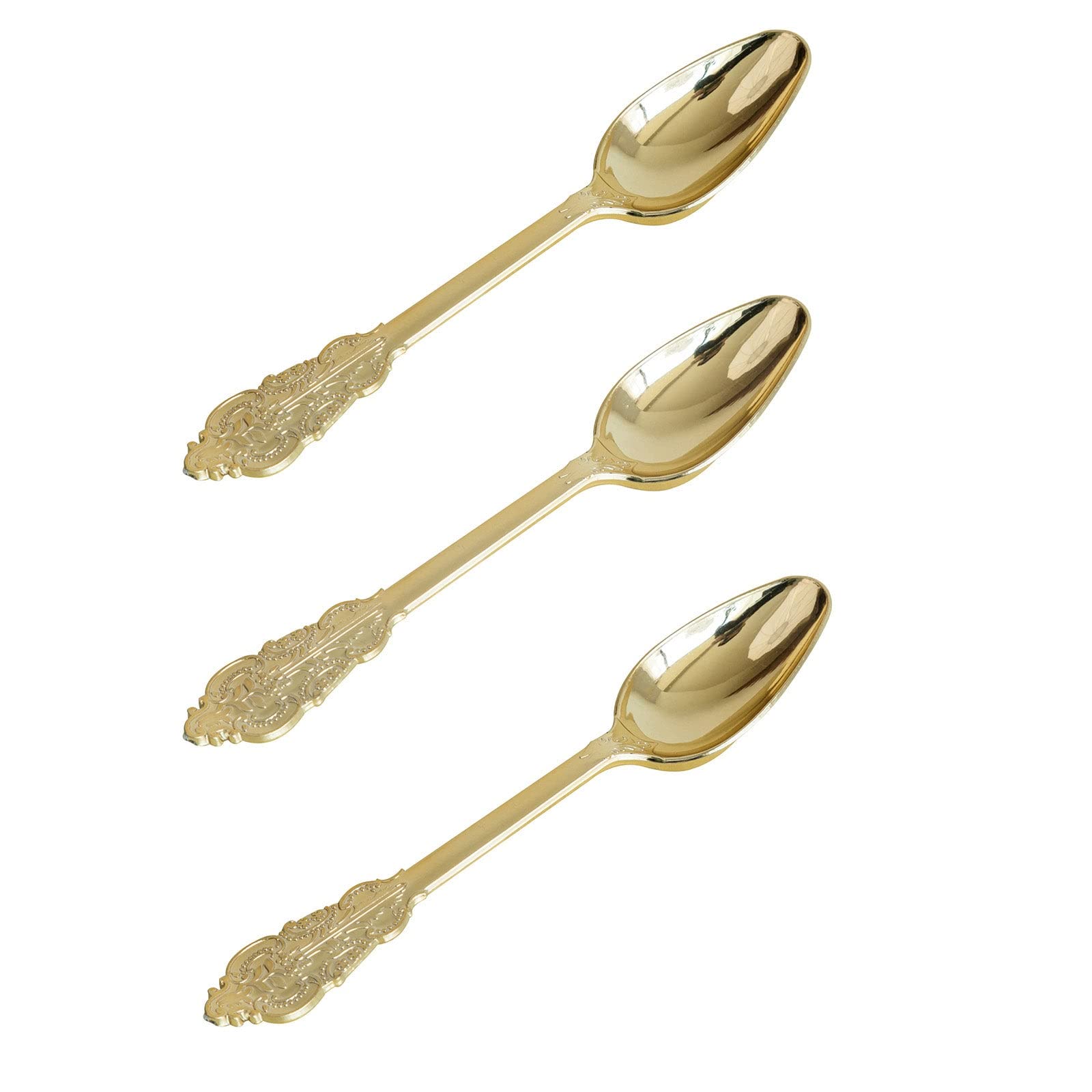 TABLECLOTHSFACTORY 24 Pack | 7" Metallic Gold Baroque Disposable Cutlery Plastic Spoons for Wedding Party Banquet Events Candy Buffet