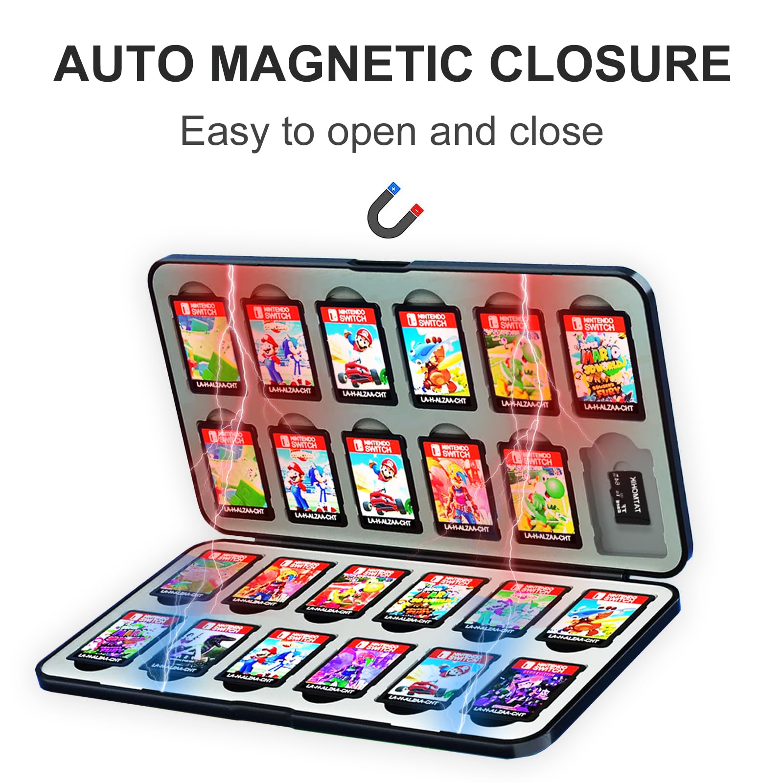 TATMOHIK Game Card Case for Nintendo Games or Micro SD Cards, Switch Game Card Holder for Nintendo Switch Card Holder with 24 Nintendo Eshop Gift Card and 24 Micro SD Card Slots(Black,24slots)